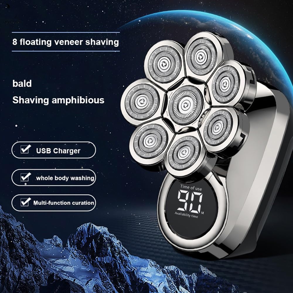EKHOU Head Shavers for Bald Men, 6 in 1 Electric Razor Men Grooming Kit Wet Dry Electric Shaver LCD Display Beard Hair Trimmer Rechargeable Bald Head Shaving Machine
