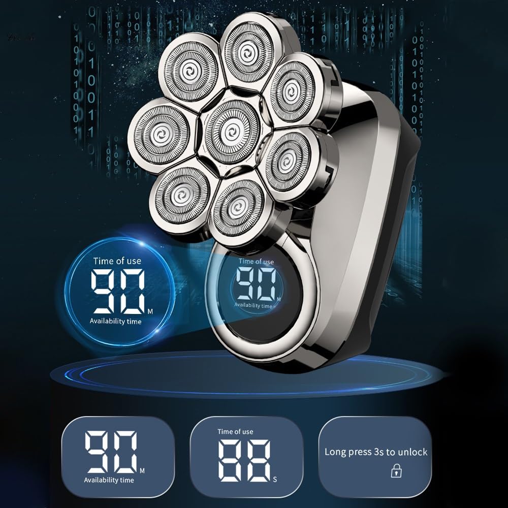 EKHOU Head Shavers for Bald Men, 6 in 1 Electric Razor Men Grooming Kit Wet Dry Electric Shaver LCD Display Beard Hair Trimmer Rechargeable Bald Head Shaving Machine