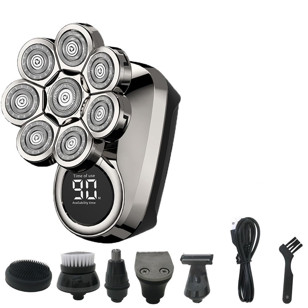 EKHOU Head Shavers for Bald Men, 6 in 1 Electric Razor Men Grooming Kit Wet Dry Electric Shaver LCD Display Beard Hair Trimmer Rechargeable Bald Head Shaving Machine