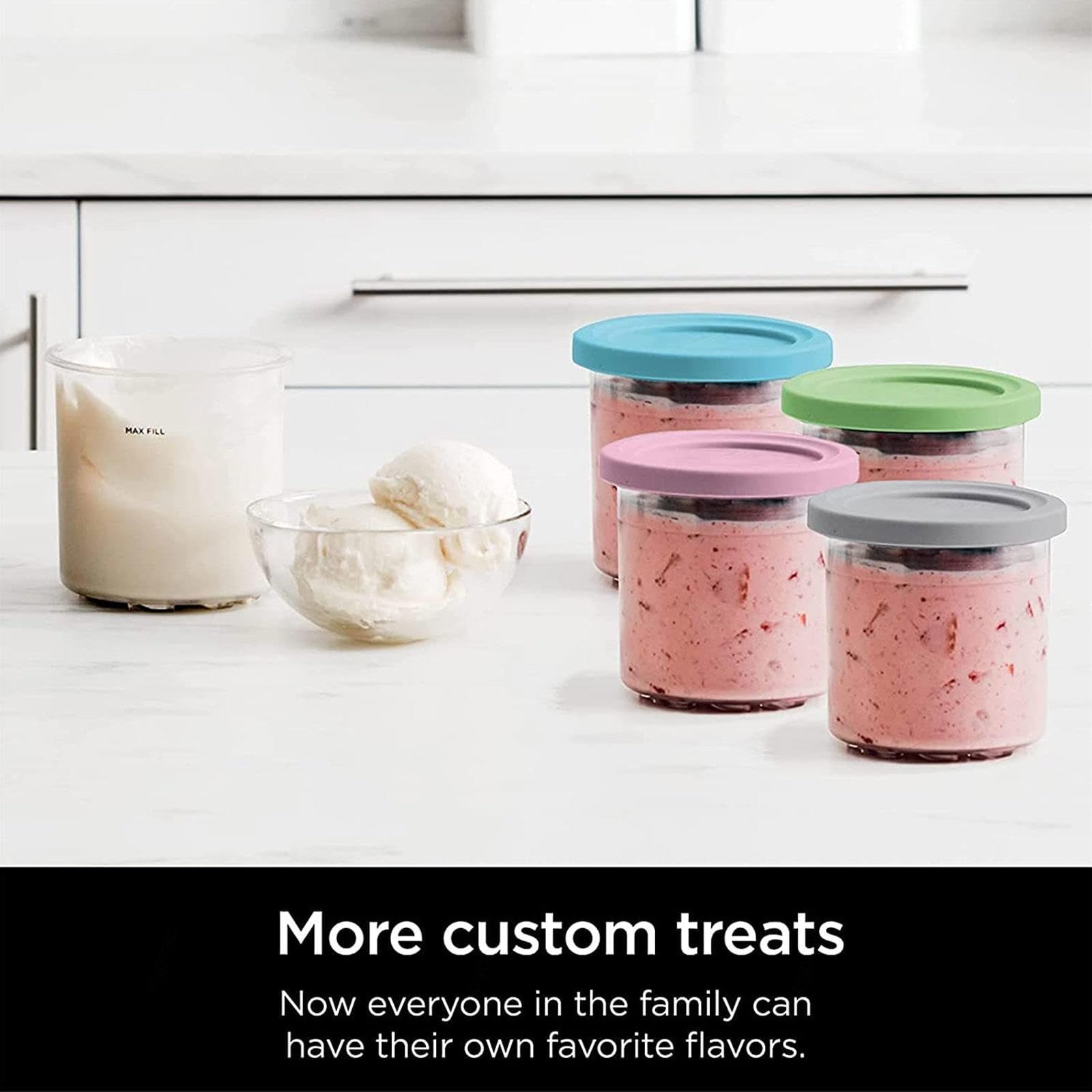 Creami Pint Containers, for Ninja Creami Ice Cream Maker,16 OZ Ice Cream Containers for Freezer Reusable,Leaf-Proof Compatible NC301 NC300 NC299AMZ Series Ice Cream Maker