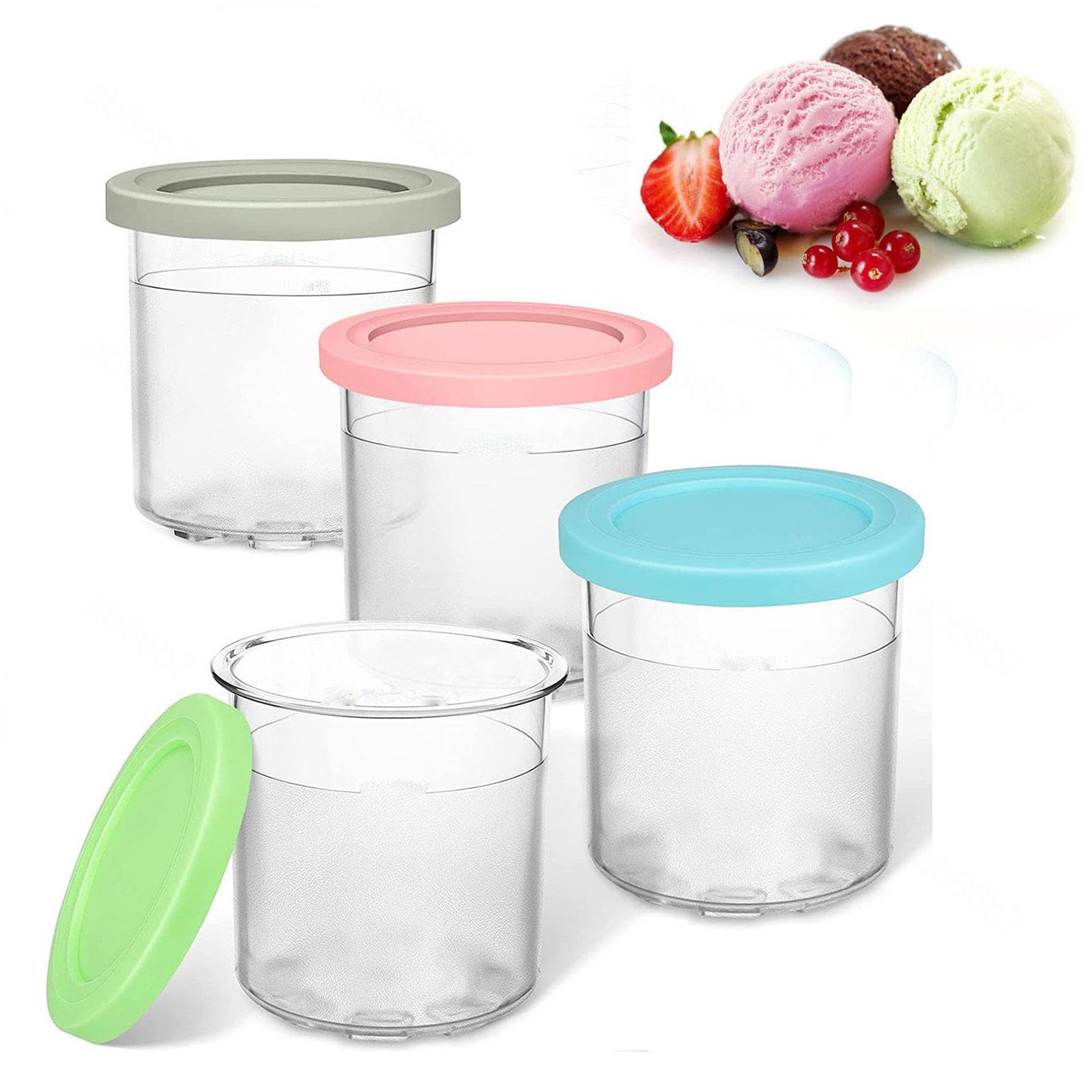 Creami Pint Containers, for Ninja Creami Ice Cream Maker,16 OZ Ice Cream Containers for Freezer Reusable,Leaf-Proof Compatible NC301 NC300 NC299AMZ Series Ice Cream Maker