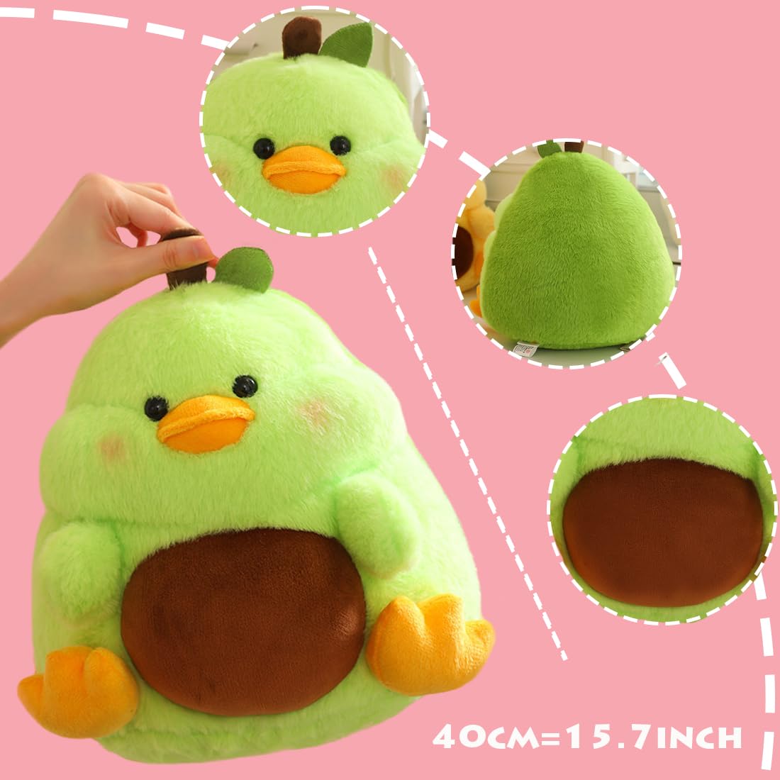 ELAINREN Avocado Duck Plush Toy Chubby Avocado Stuffed Duck Pillow, Food Duckling Plush Dolls/15.7''