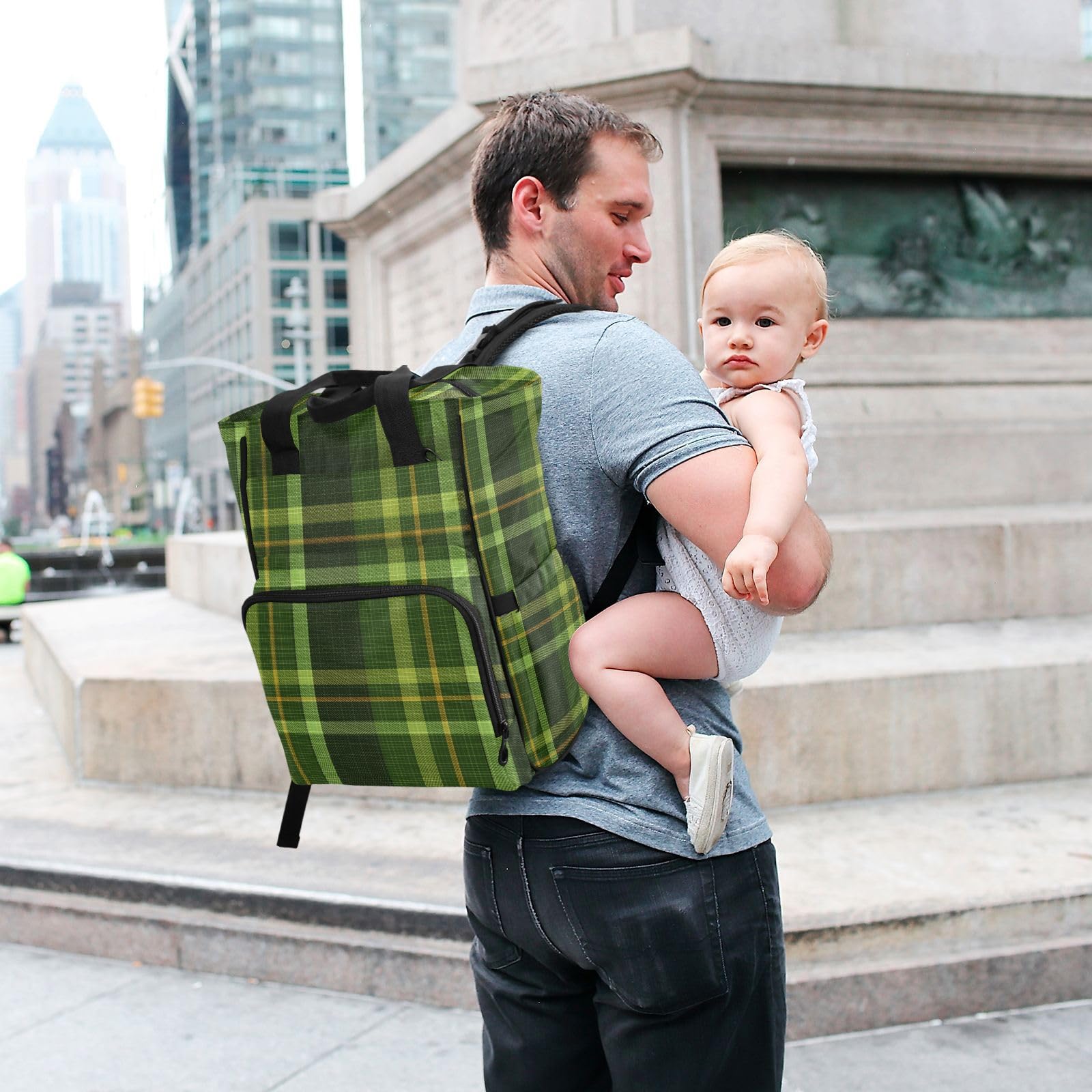 Jihqo Diaper Bag Backpack National Tartan Saint Patrick Travel Diaper Bags for Women, 10L Functional Baby Changing Bag with Insulted Pockets, Stroller Straps