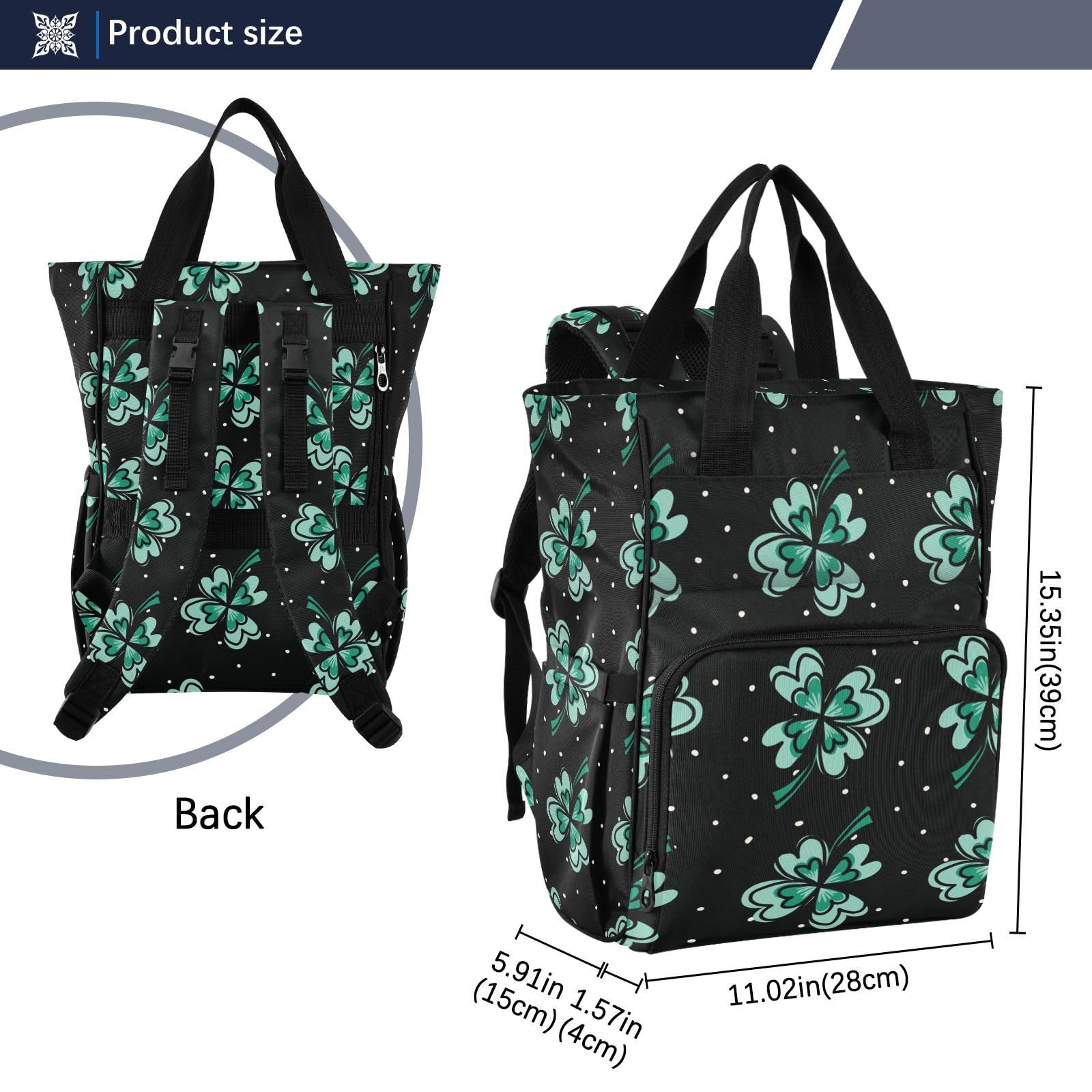 Jihqo Diaper Bag Backpack Cute Patricks Clover Travel Diaper Bags for Women, 10L Functional Baby Changing Bag with Insulted Pockets, Stroller Straps