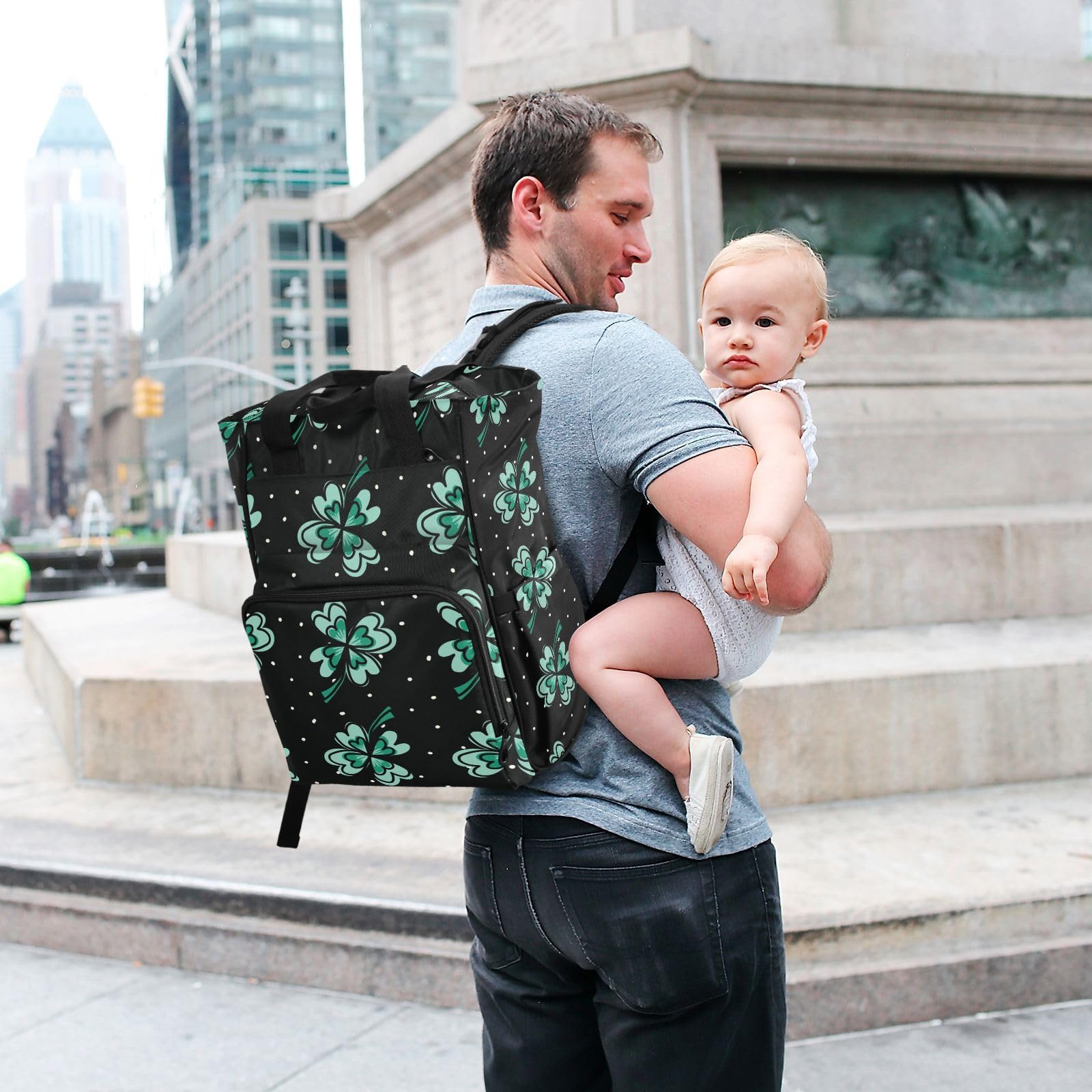 Jihqo Diaper Bag Backpack Cute Patricks Clover Travel Diaper Bags for Women, 10L Functional Baby Changing Bag with Insulted Pockets, Stroller Straps