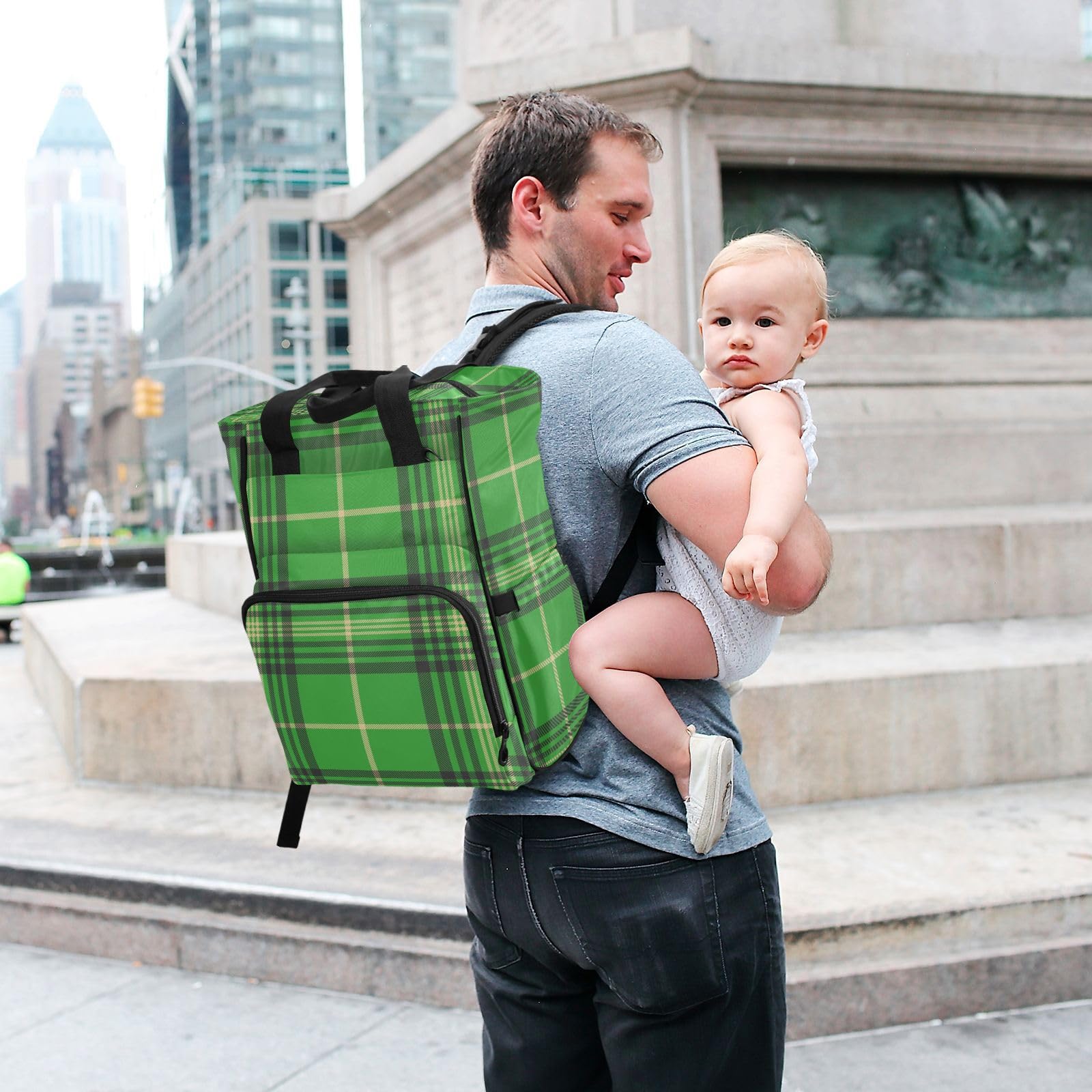 Jihqo Diaper Bag Backpack National Tartan Saint Patrick Plaid Travel Diaper Bags for Women, 10L Functional Baby Changing Bag with Insulted Pockets, Stroller Straps