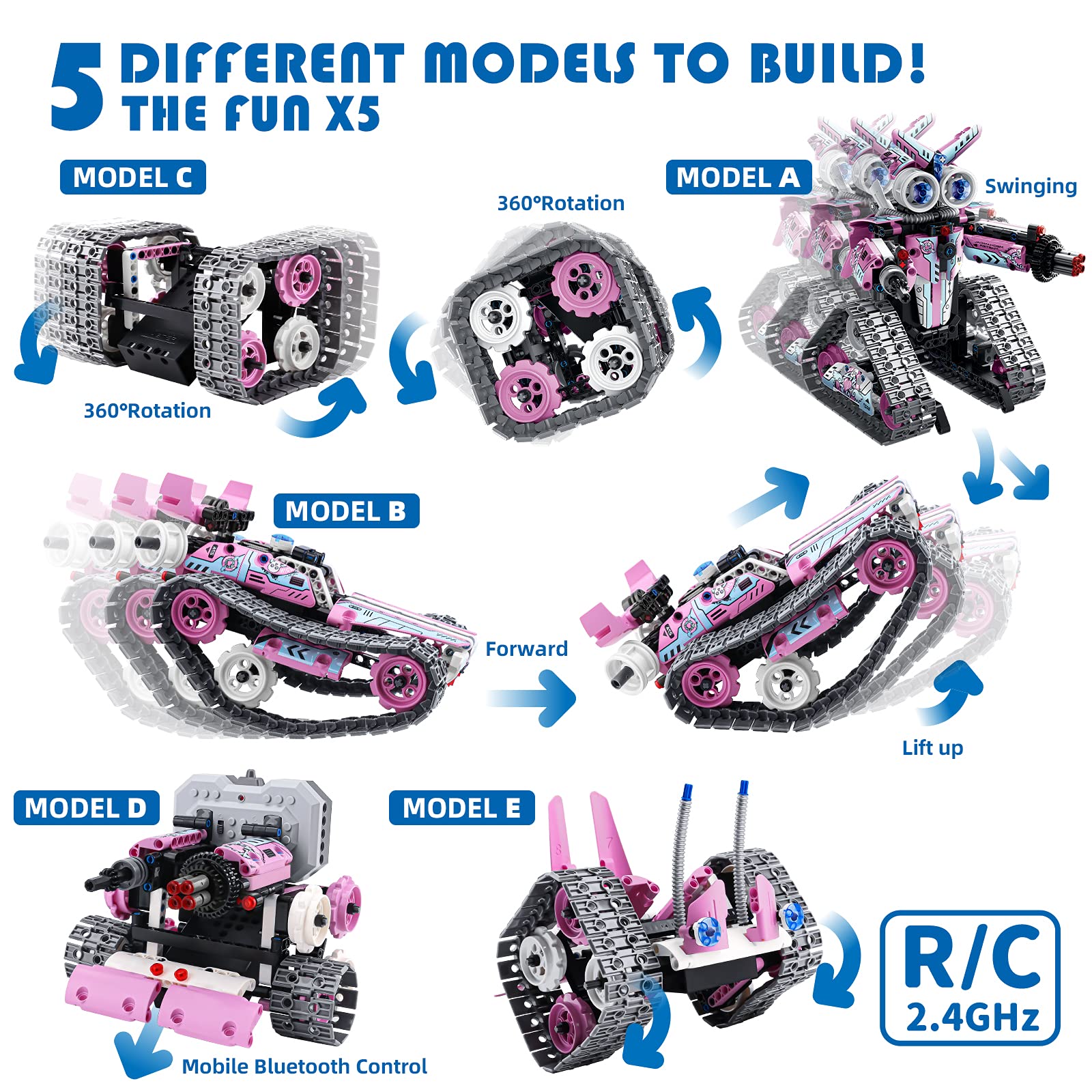 Amy&Benton Girls Remote Control Robot Building Kit Stem Pink Robot Kit with APP for 8-16 Year Old Kids + Claw Machine for Kids Grabber Arcade Crane Venting Toy with Prizes for Girls