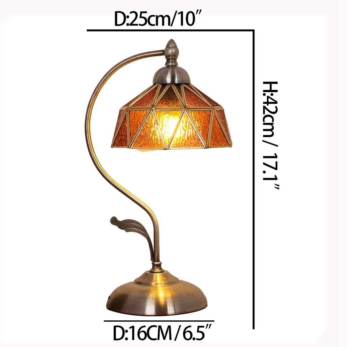 DOnhek Antique Reading Lamp Tiffany Style Classical Lamp Retro Bedside American Desktop Study Brass Decoration Personality Glass Table Lamp (Coffee Color)