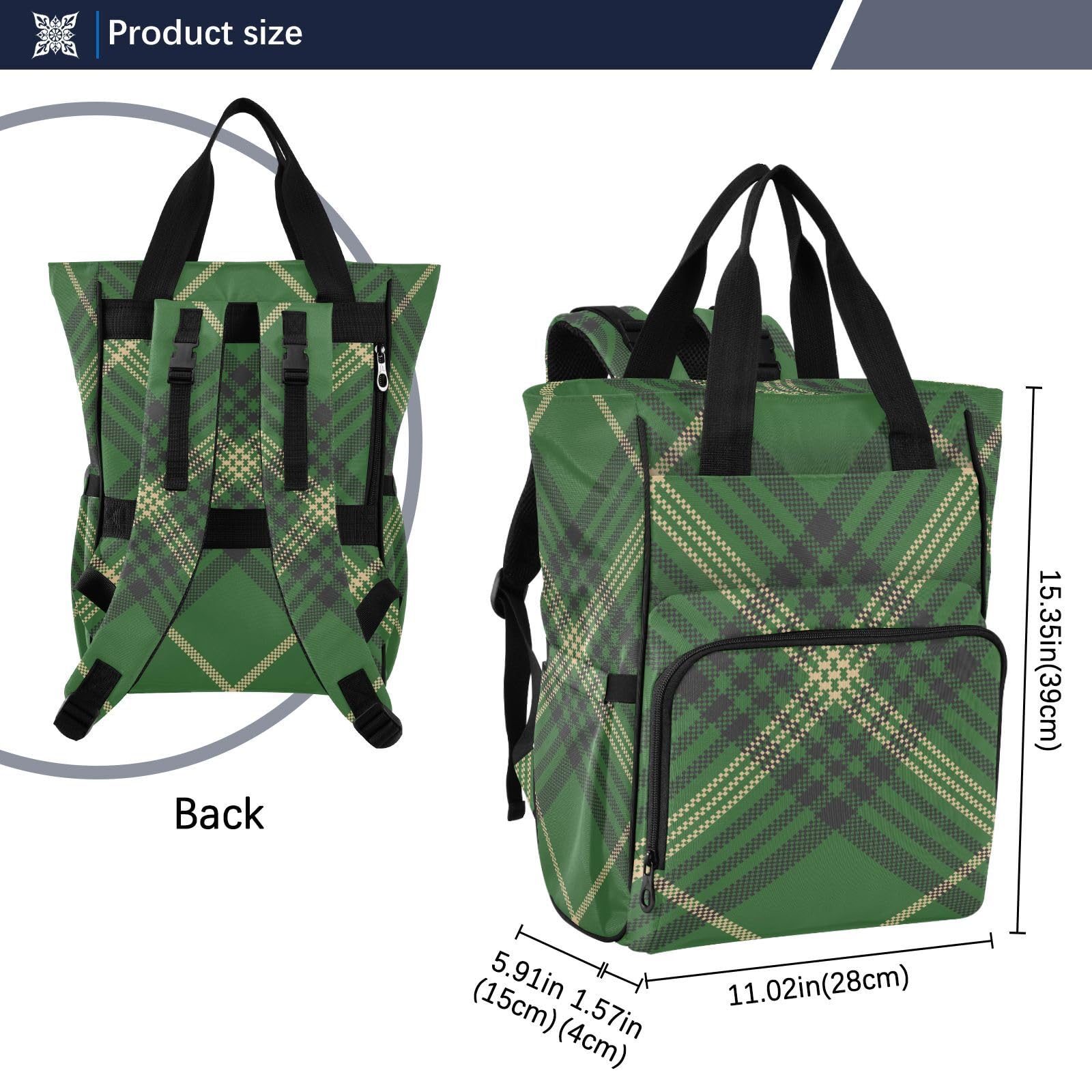 Jihqo Diaper Bag Backpack National Tartan Saint Patrick Day Travel Diaper Bags for Women, 10L Functional Baby Changing Bag with Insulted Pockets, Stroller Straps