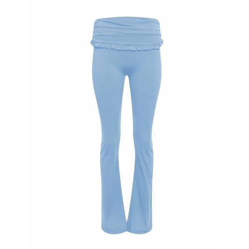 Women 's Flare Skinny Pants Fold Over Leggings Stretch Bootcut Bell Bottom Yoga Pants Y2k Joggers (Purple, M)