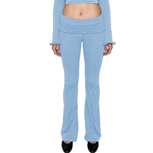 Women 's Flare Skinny Pants Fold Over Leggings Stretch Bootcut Bell Bottom Yoga Pants Y2k Joggers (Purple, M)