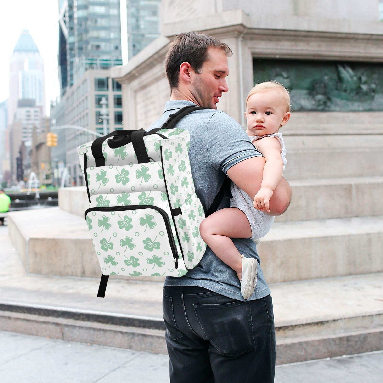 Jihqo Diaper Bag Backpack Saint Patrick's Day Clover Travel Diaper Bags for Women, 10L Functional Baby Changing Bag with Insulted Pockets, Stroller Straps