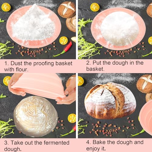 esidianzi 2Pcs Bread Proofing Basket Silicone Round Dough Proofing Bowl Foldable Bread Dough Fermentation Container Reusable Heat Resistance Dough Proofing Box for Home Kitchen 23x9cm
