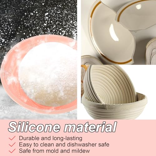 esidianzi 2Pcs Bread Proofing Basket Silicone Round Dough Proofing Bowl Foldable Bread Dough Fermentation Container Reusable Heat Resistance Dough Proofing Box for Home Kitchen 23x9cm