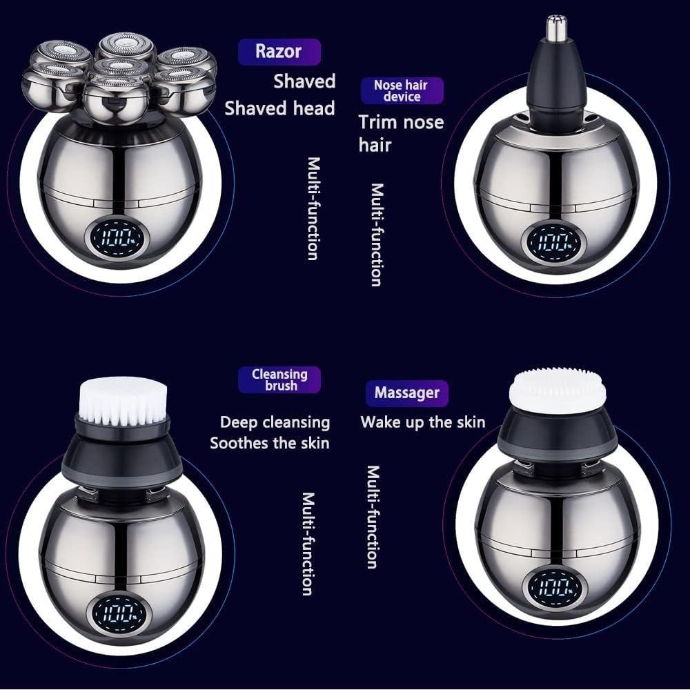 Head Shavers for Bald Men, 5 In 1 Shaver Electric Shaver Men Grooming Kit Wet Dry Beard Hair Trimmer Electric Razor Rechargeable Bald Head Shaving Machine LCD Display