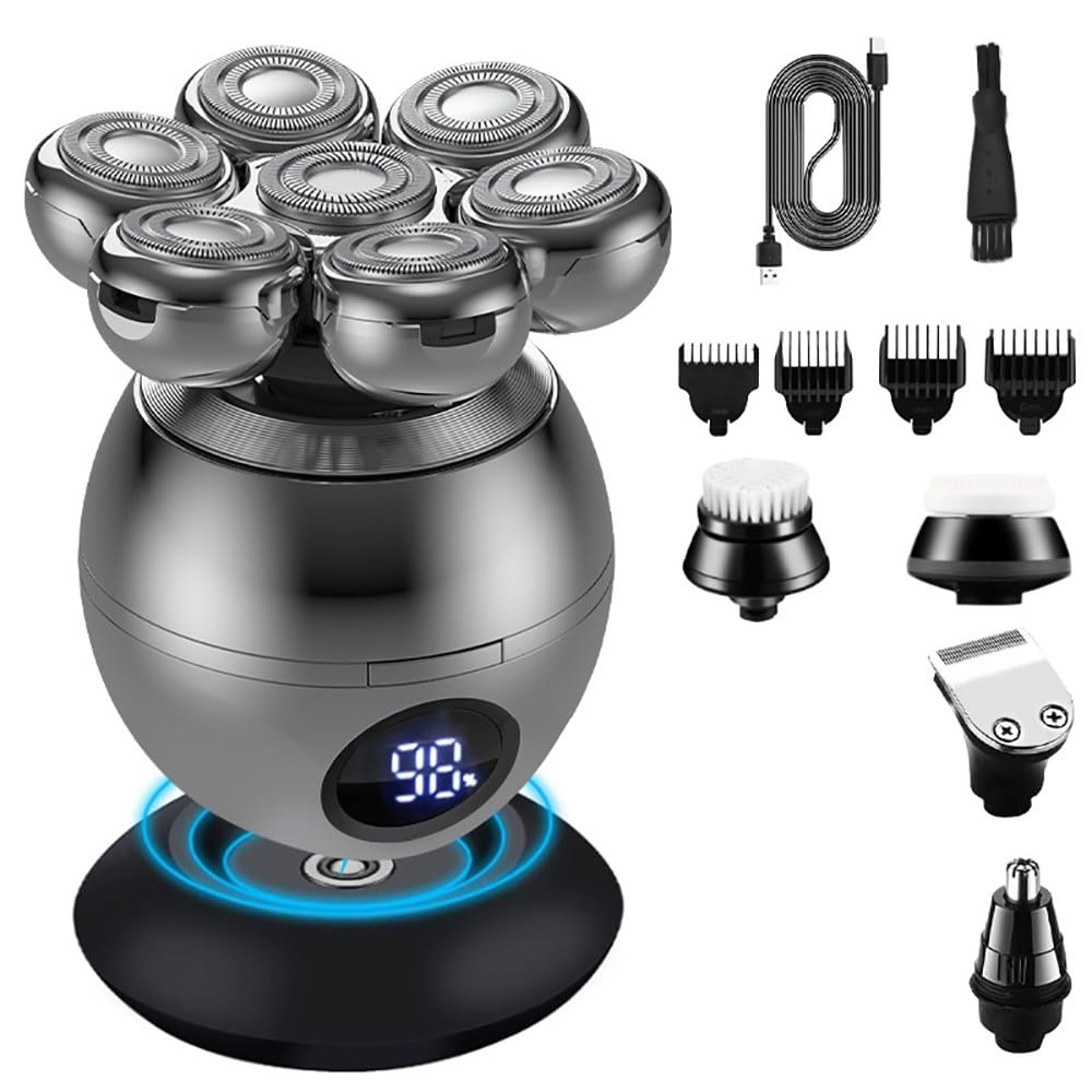 Head Shavers for Bald Men, 5 In 1 Shaver Electric Shaver Men Grooming Kit Wet Dry Beard Hair Trimmer Electric Razor Rechargeable Bald Head Shaving Machine LCD Display