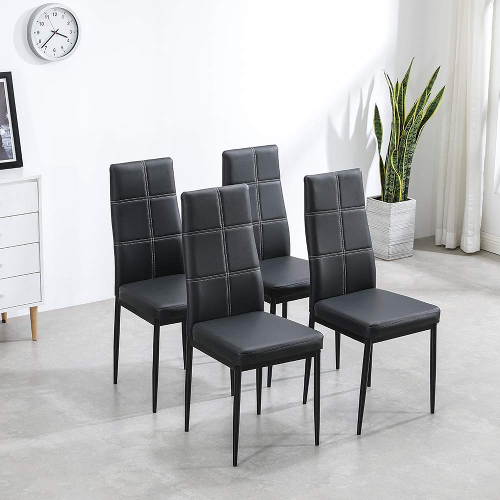 XMLYEC 4pcs Elegant Dining Chairs with 6 Grids Decoration Backrest White Cushion Black,Set of 4 Dining Chairs