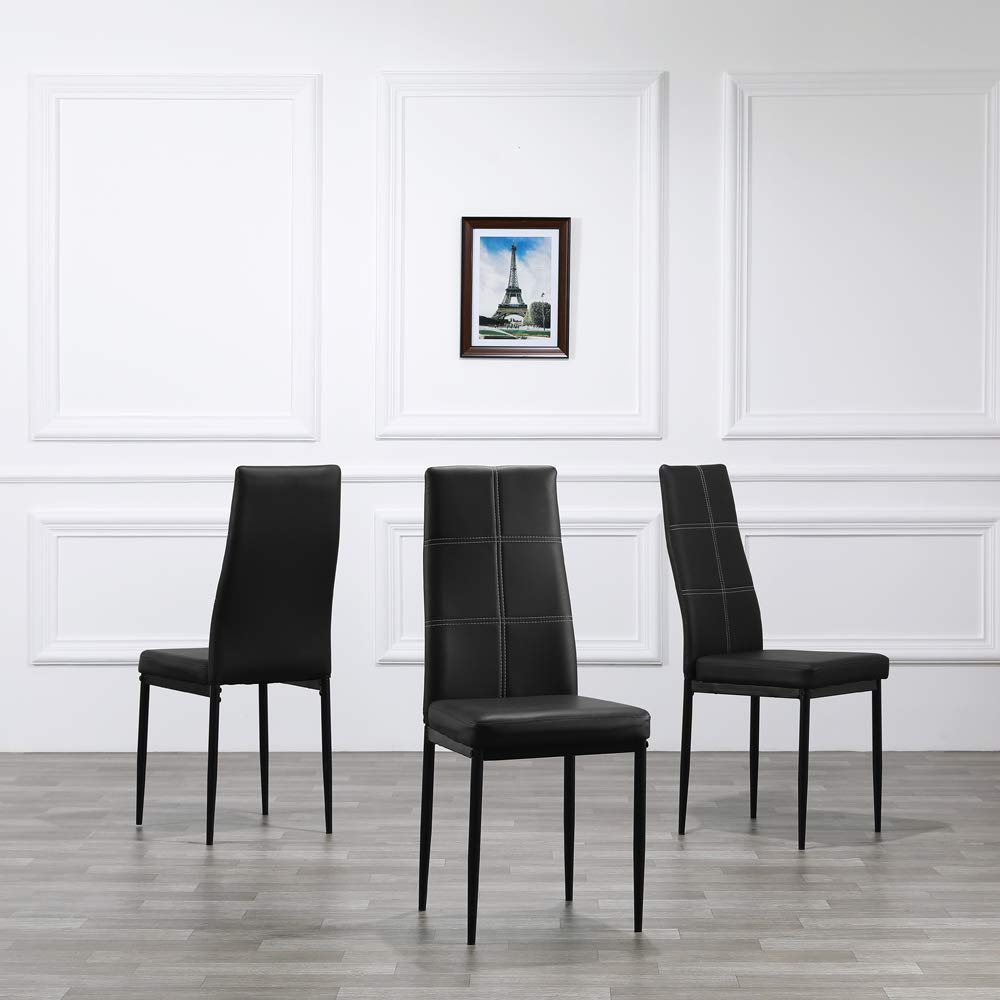 XMLYEC 4pcs Elegant Dining Chairs with 6 Grids Decoration Backrest White Cushion Black,Set of 4 Dining Chairs