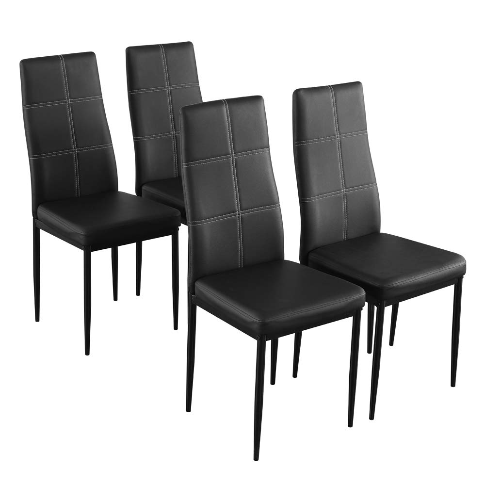 XMLYEC 4pcs Elegant Dining Chairs with 6 Grids Decoration Backrest White Cushion Black,Set of 4 Dining Chairs