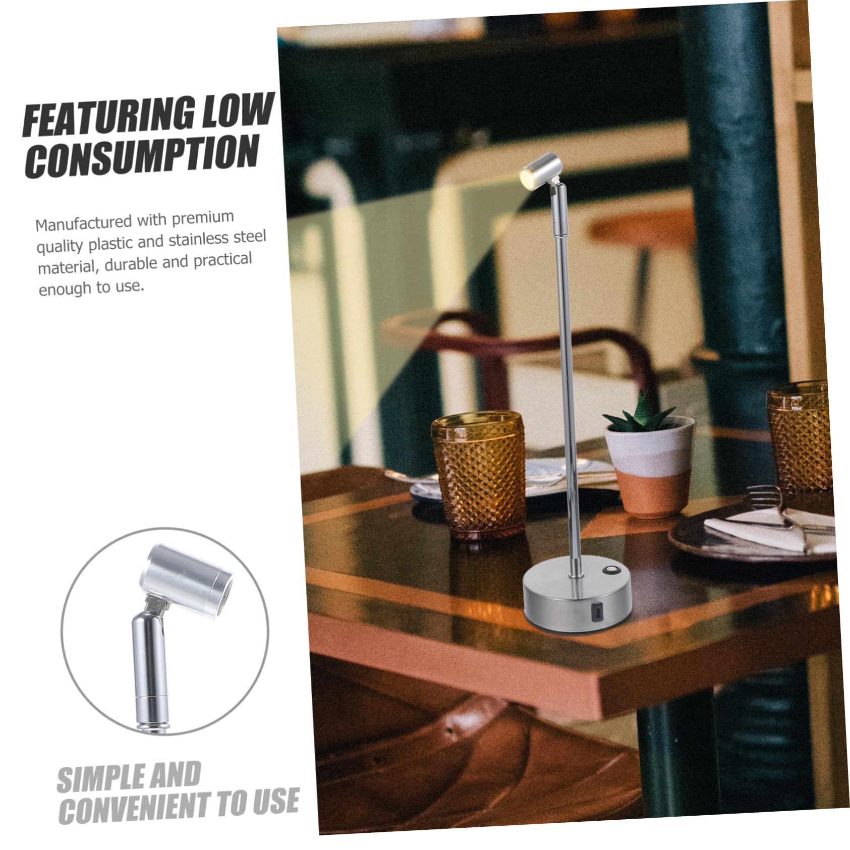 Yardenfun Led Rotating Light Tabletop Bar Spotlight Atmosphere Spotlight Lamp Stainless Steel 1600mah Bar Cafe Study Lamp