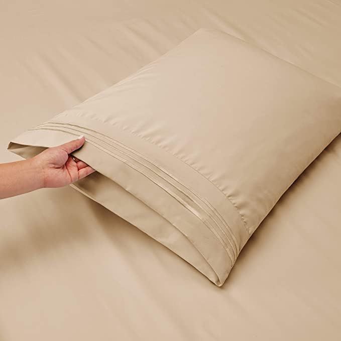 KAYLEN HOME 1800 TC Deep Pocket Full Size Sheets Set up to 16" - Hotel Luxury Extra Soft Brushed Microfiber 4 PC Bed Sheet Set, Cream