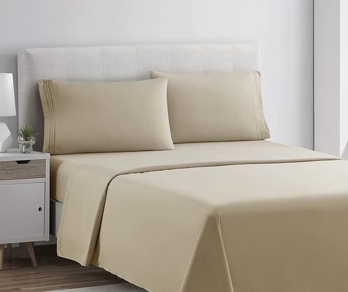 KAYLEN HOME 1800 TC Deep Pocket Full Size Sheets Set up to 16" - Hotel Luxury Extra Soft Brushed Microfiber 4 PC Bed Sheet Set, Cream