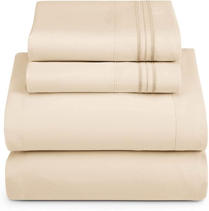 KAYLEN HOME 1800 TC Deep Pocket Full Size Sheets Set up to 16" - Hotel Luxury Extra Soft Brushed Microfiber 4 PC Bed Sheet Set, Cream