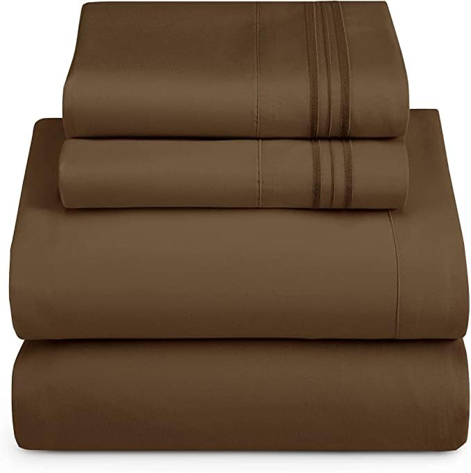 KAYLEN HOME 1800 TC Deep Pocket Full Size Sheets Set up to 16" - Hotel Luxury Extra Soft Brushed Microfiber 4 PC Bed Sheet Set, Chocolate