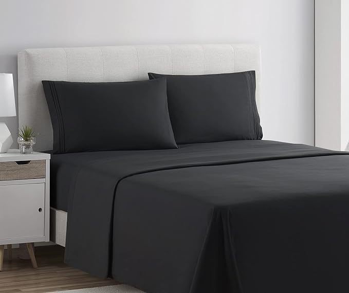 KAYLEN HOME 1800 TC Deep Pocket Full Size Sheets Set up to 16" - Hotel Luxury Extra Soft Brushed Microfiber 4 PC Bed Sheet Set, Black
