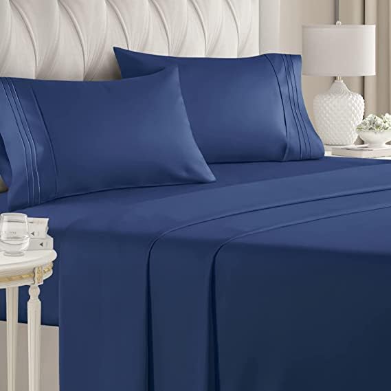 KAYLEN HOME 1800 TC Deep Pocket Full Size Sheets Set up to 16" - Hotel Luxury Extra Soft Brushed Microfiber 4 PC Bed Sheet Set, Mariner Blue