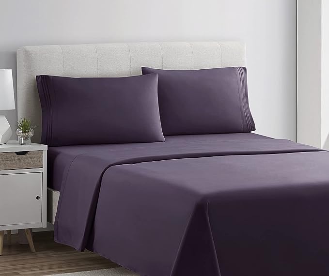 KAYLEN HOME 1800 TC Deep Pocket Full Size Sheets Set up to 16" - Hotel Luxury Extra Soft Brushed Microfiber 4 PC Bed Sheet Set, Eggplant