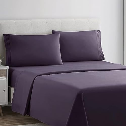 KAYLEN HOME 1800 TC Deep Pocket Full Size Sheets Set up to 16" - Hotel Luxury Extra Soft Brushed Microfiber 4 PC Bed Sheet Set, Eggplant