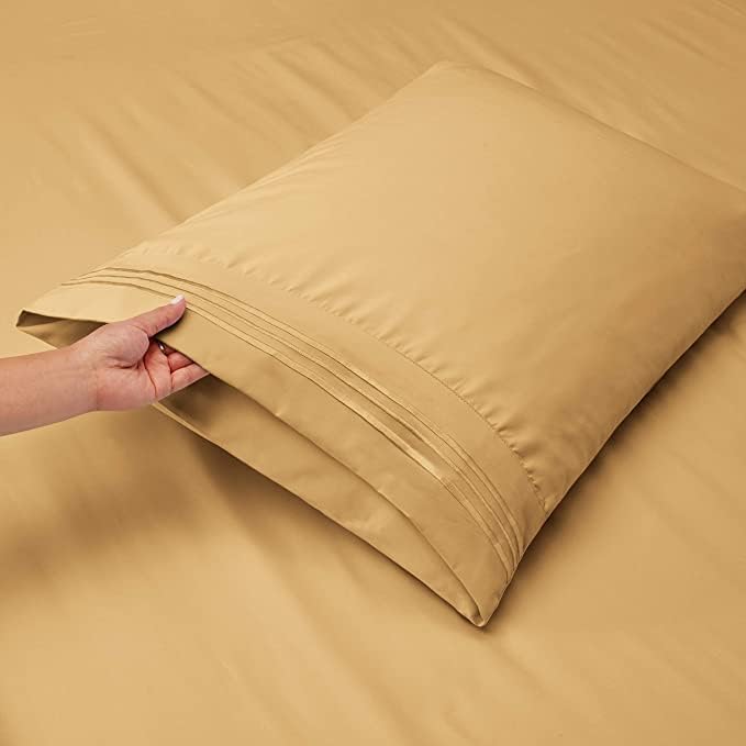 KAYLEN HOME 1800 TC Deep Pocket Full Size Sheets Set up to 16" - Hotel Luxury Extra Soft Brushed Microfiber 4 PC Bed Sheet Set, Harvest Gold