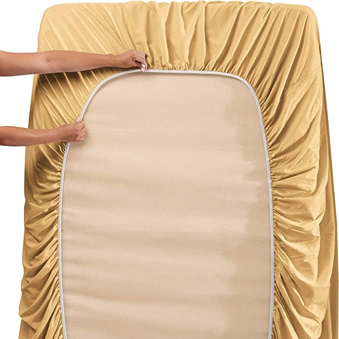 KAYLEN HOME 1800 TC Deep Pocket Full Size Sheets Set up to 16" - Hotel Luxury Extra Soft Brushed Microfiber 4 PC Bed Sheet Set, Harvest Gold