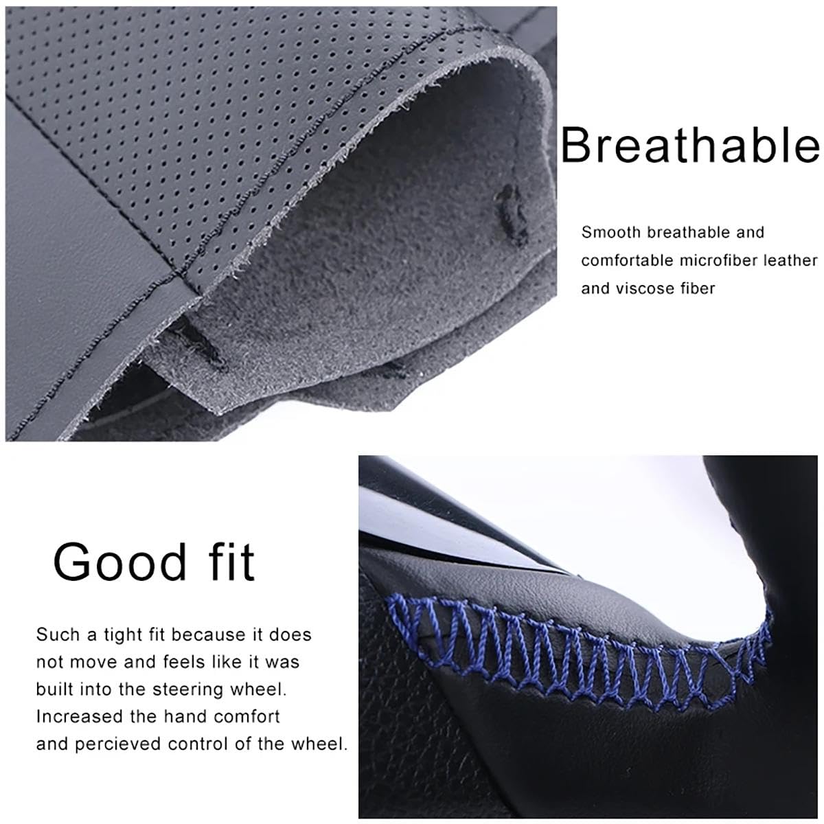 Fit for Volvo S60 2004-2010,Stitch Steering Wheel Cover,Leather Steering Wheel Cover Lace Up,Non-Slip Steering Wheel Cover