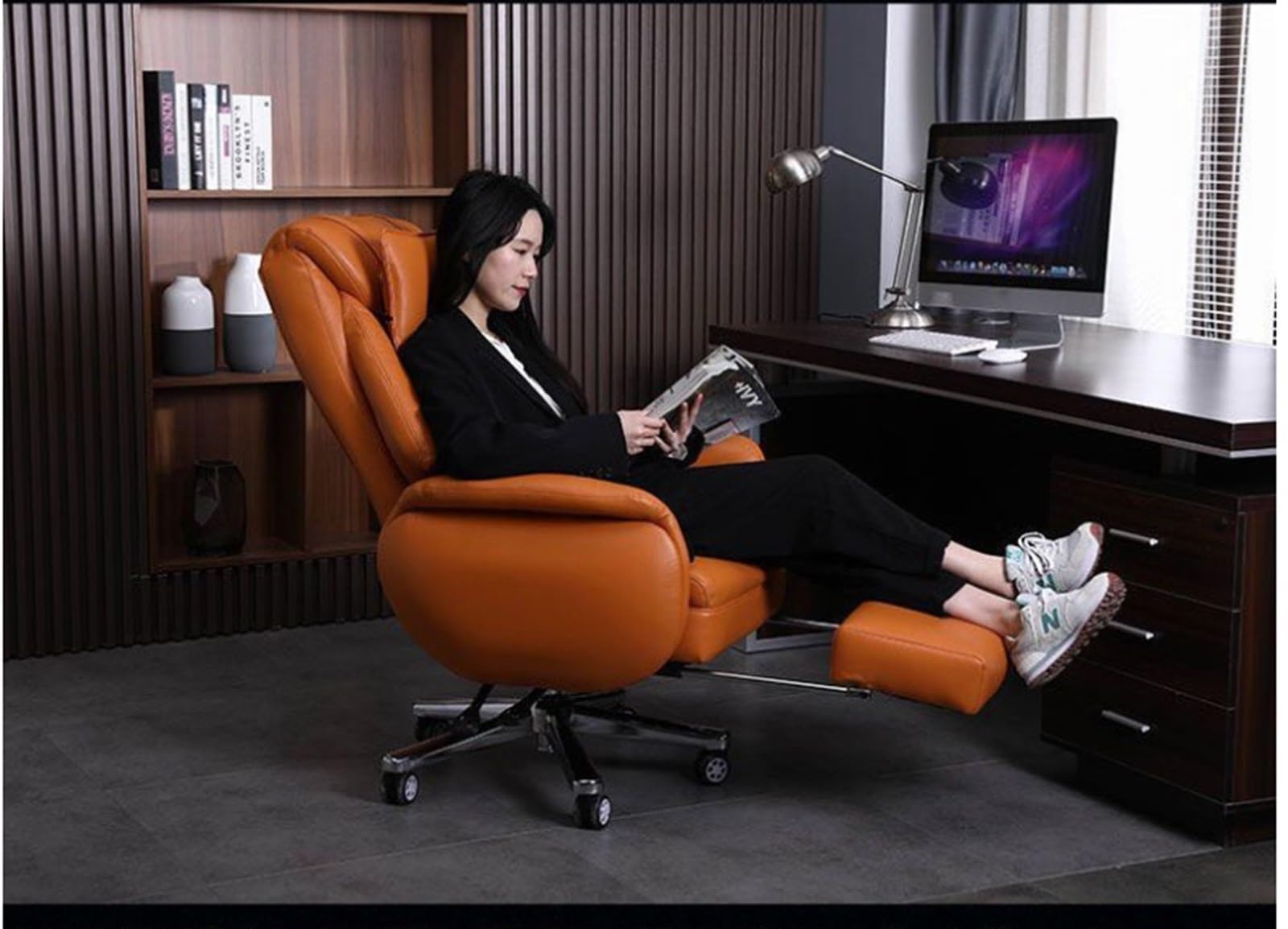 Computer Chair, Home Office Desk Chairs, Swivel Chair Leather Reclining Office Computer Chair Home Study Business Gaming Swivel Chair (Color : Off-White)