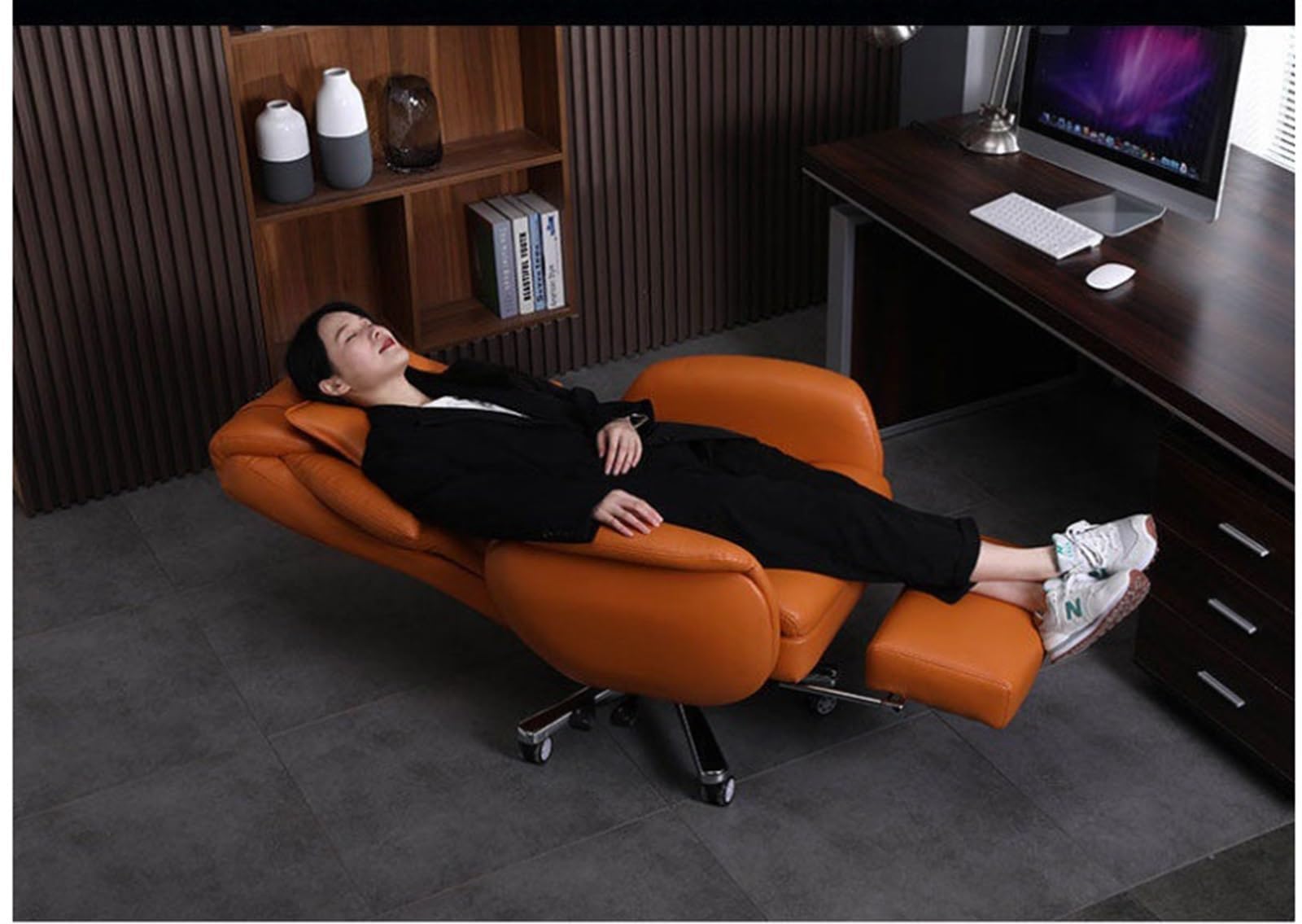 Computer Chair, Home Office Desk Chairs, Swivel Chair Leather Reclining Office Computer Chair Home Study Business Gaming Swivel Chair (Color : Off-White)