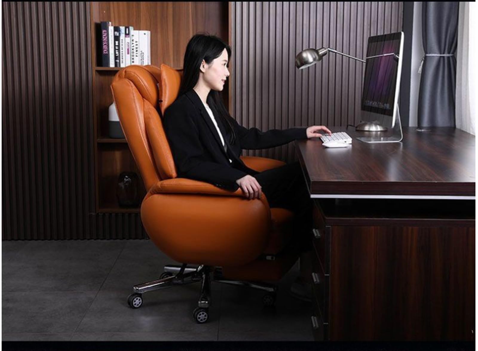 Computer Chair, Home Office Desk Chairs, Swivel Chair Leather Reclining Office Computer Chair Home Study Business Gaming Swivel Chair (Color : Off-White)