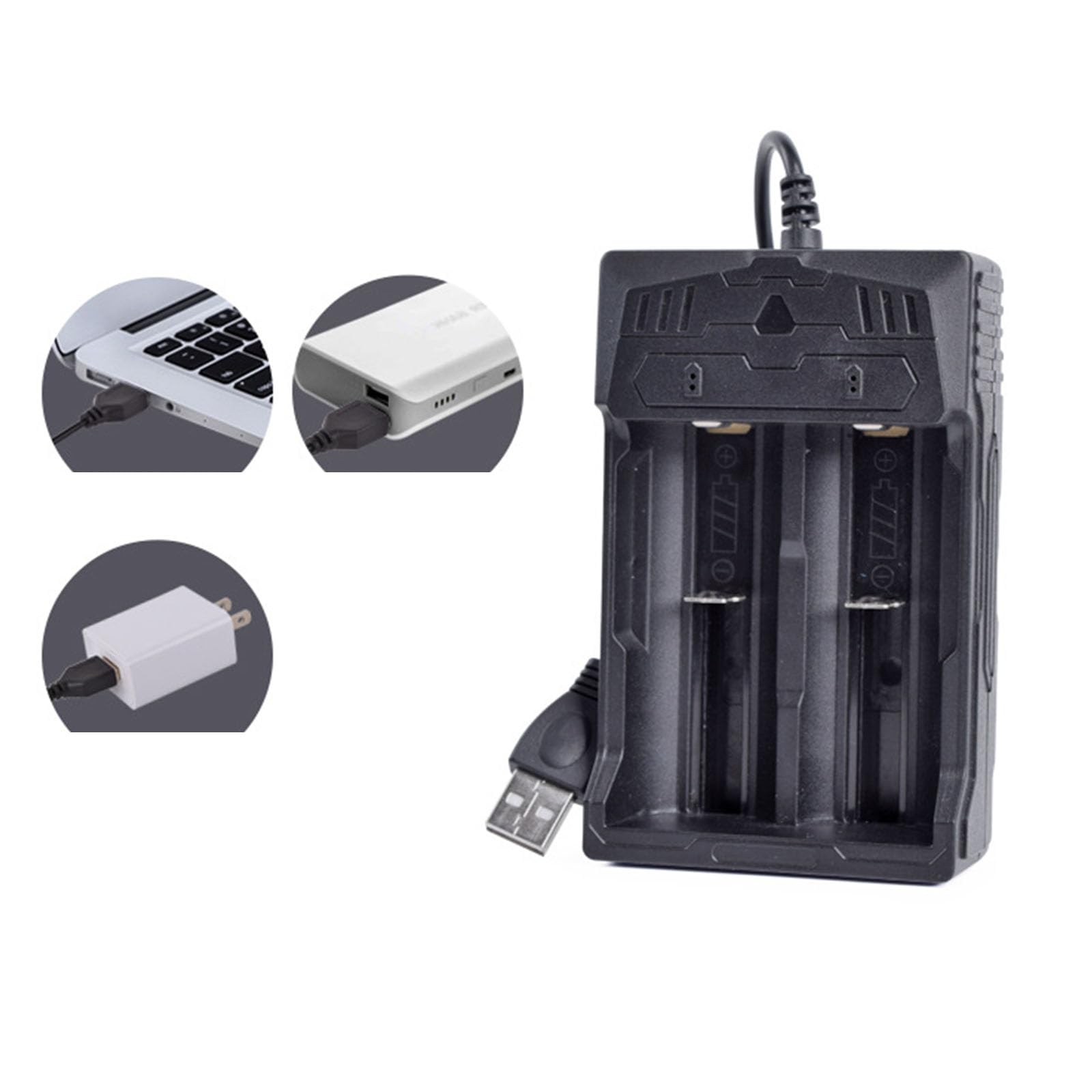 ANXPTIME Universal 2 Slots Battery Charger USB 3.7V Smart Charging for Rechargeable Li-ion Batteries 18650 26650 14500 16340 2 Channels Smart Battery Charger with Safe Protections