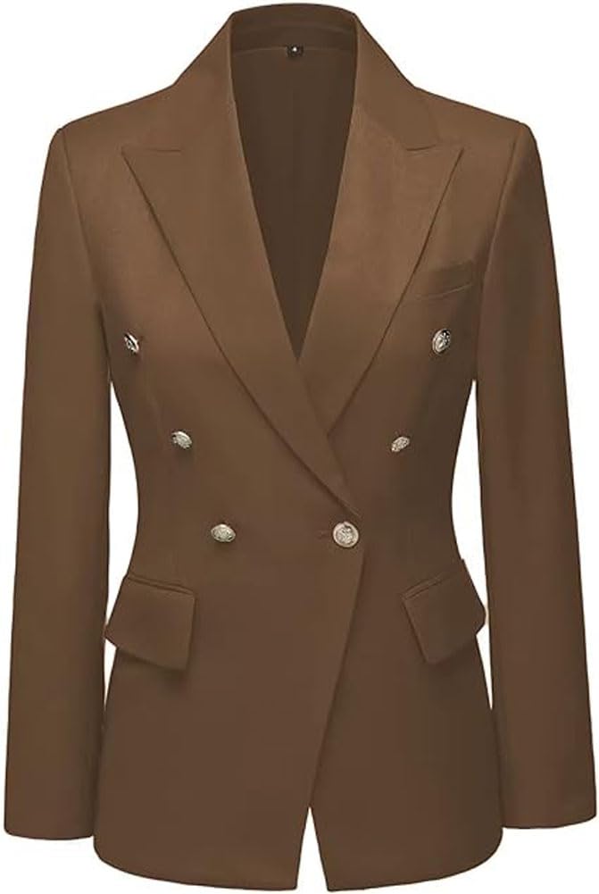 2 PC Womens Skirt Suit for Work Double Breasted Office Business Suit Notch Lapel Blazer Skirt Prom Suit Brown S