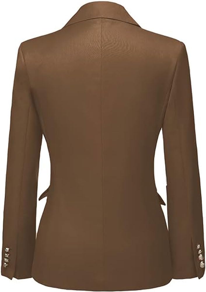 2 PC Womens Skirt Suit for Work Double Breasted Office Business Suit Notch Lapel Blazer Skirt Prom Suit Brown S
