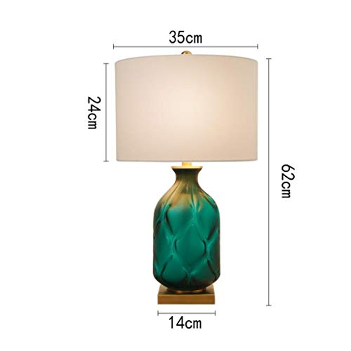 VejiA Bedside Lamps, Glass Desk Lamp, Square Copper Base Warm Light Cloth Lampshade Reading Lamp Study Office Library Desktop Decorative Lights E27 Reading Lamp/Green/35 * 35 * 62C