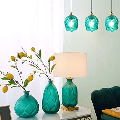 VejiA Bedside Lamps, Glass Desk Lamp, Square Copper Base Warm Light Cloth Lampshade Reading Lamp Study Office Library Desktop Decorative Lights E27 Reading Lamp/Green/35 * 35 * 62C