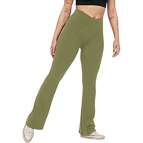 Womens Bootcut Yoga Pants Womens Tees Loose Fit Stretch Pants for Women Leggings Straight Leg Dress Pants for Women Cropped Dog Athletic Leggings for Women with Pockets Sale Clearance D-Green