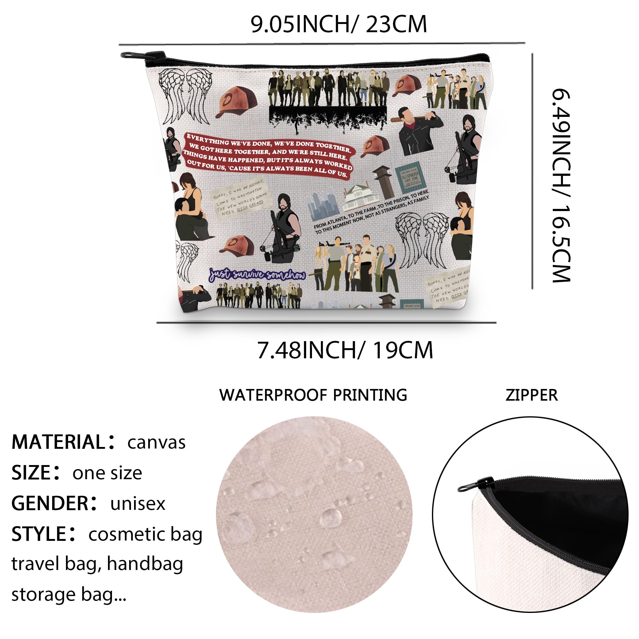 XYANFA Walking-d Zombie TV Inspired Makeup Bag Zombie Daryl D Fan Gift TV Show Lover Zipper Pouch (EVERYTHING WE'VE DONE)