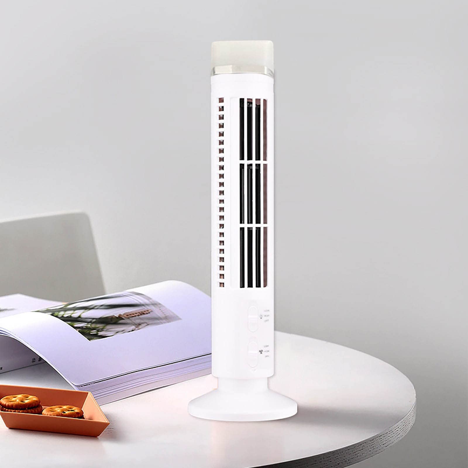 Tower Fans for Home, Mini Bladeless Tower Fan With Light, Led Bladeless Tower Electric Fan, Mini Vertical Conditioner (White)