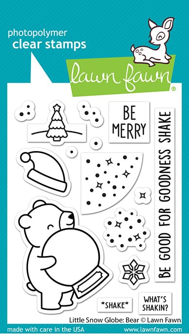 Lawn Fawn Little Snow Globe Bear, Add-On Dies & Template Stamp & Die Set Bundle with My Craft Bench Secure Storage Pocket & 80 LB Cardstock -Bundle of 6 Items