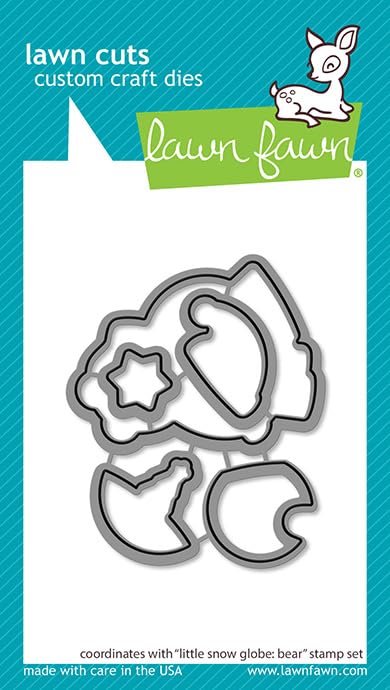Lawn Fawn Little Snow Globe Bear, Add-On Dies & Template Stamp & Die Set Bundle with My Craft Bench Secure Storage Pocket & 80 LB Cardstock -Bundle of 6 Items
