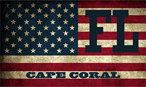 (x3) 2x3 inch Stickers | Reflective Cape Coral FL Florida Lee County Vintage US Flag Sticker Graphic - Construction Toolbox, Hardhat, Lunchbox, Helmet, Mechanic, Luggage