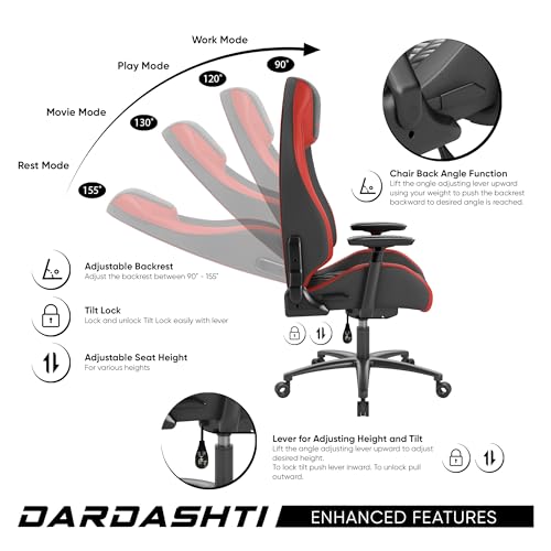 Atlantic Gaming Chair, Office Chair High Back Computer Chair Leather Desk Chair Racing Executive Ergonomic Adjustable, Swivel, Reclining Task Chair & Armrests, Lumbar Support (Red)